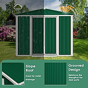 Crownland Backyard Garden Storage Shed 4 x 6 Feet Tool House with Sliding Door Outdoor Lawn Steel Roof Style Sheds, Green