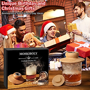 Moskiboly Cocktail Smoker Kit Old Fashioned, Whiskey Smoker Kit with Torch, Bourbon Smoker Infuser Kit with 6 Flavors of Wood Chips, Christmas Birthday for Men, Father(with lid)