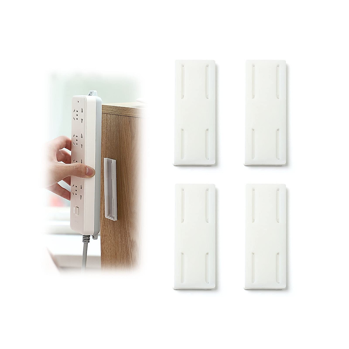 Self-Adhesive Desktop Socket Fixer,Self Adhesive Power Strip Holder,Self-Adhesive Socket Fixer,Desktop Mountable Plug-in Socket Fixer Bracket Stand Power Strip Wall Mount Fixator (White-4PCS)