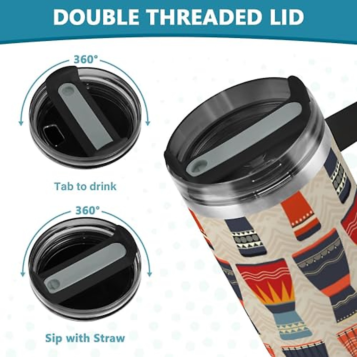 Exnundod African Djembe Drums Pattern Tumbler with Handle 30oz and Straw Insulated Tumblers Leak-proof Water Bottle for Car Travel