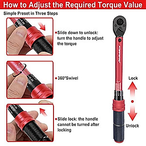 ATsafepro 3/8 Inch High Precision Torque Wrench, Red and Black, Chrome Vanadium Steel