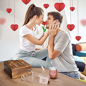 Anniversary Gi fts for Her| Wife, Wife Gift Set with Crystal Engraved Heart, 24K Gold Dipped Rose, Wine Tumbler, Wife Gifts for Anniversary & Birthday