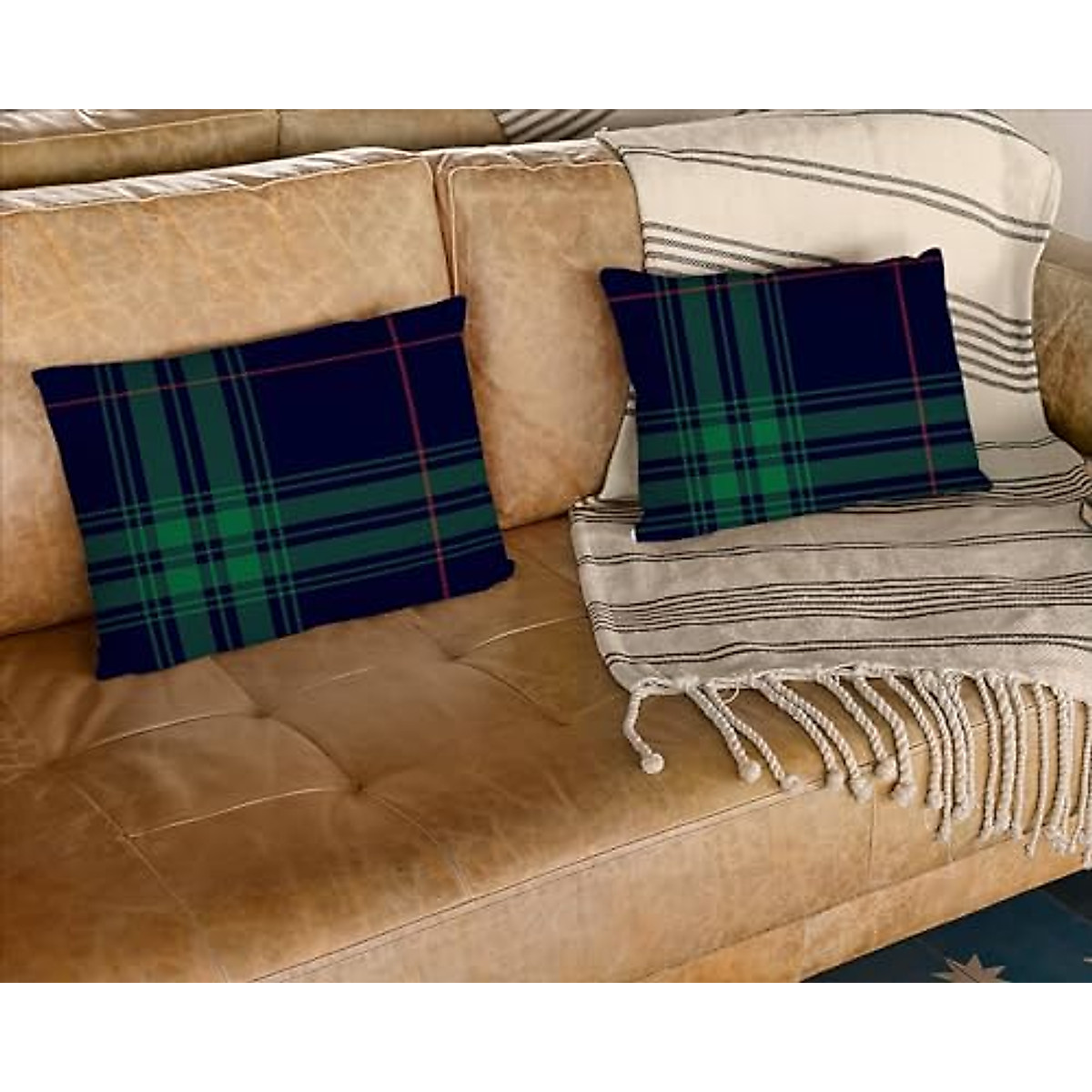 RYANZA Set of 2 Throw Pillow Covers, 20x26 Inches Standard Home Decor Pillowcase Cushion Cases Decorative Pillow Cases for Accent Couch Sofa Bedroom, Plaid Christmas New Year Tartan Check Holiday