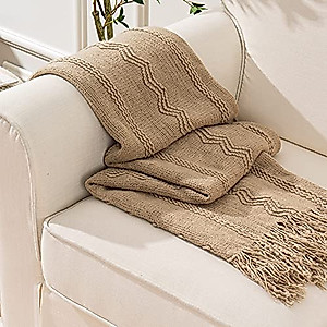 BATTILO HOME Tan Throw Blanket for Bed, Boho Decorative Tan Blanket for Couch, Taupe Throw Blanket for Home Decor, 50"x60"