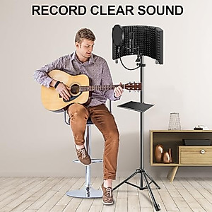 Aokeo Studio Recording Microphone Isolation Shield with Pop Filter & Tripod Stand, High Density Absorbent Foam to Filter Vocal, Foldable Sound Shield for Blue Yeti and Condenser Microphones