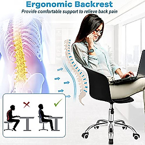 Giantex Home Office Desk Chair Set of 2, Armless Plastic Swivel Rolling Task Chair w/Soft PU Leather Cushion & Universal Casters, Modern Computer Chair for Dorm Bedroom Living Room, Black