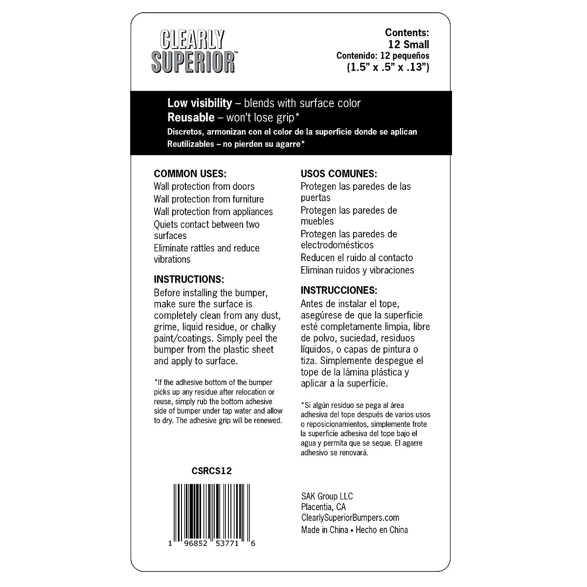12-Pack Clearly Superior Gel Bumpers. Small Rectangle 1.5" x .5" Protects Surfaces & Quiets Contact. Use on Furniture, Doors, Cabinets, Walls & Appliances. Self Adhesive, Just Press to Apply