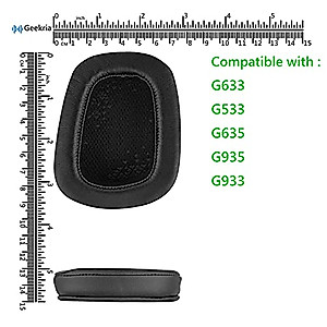 GEEKRIA QuickFit Replacement Ear Pads for Logitech G533, G633, G635, G933, G935 Headphones Ear Cushions, Headset Earpads, Ear Cups Cover Repair Parts (Black)