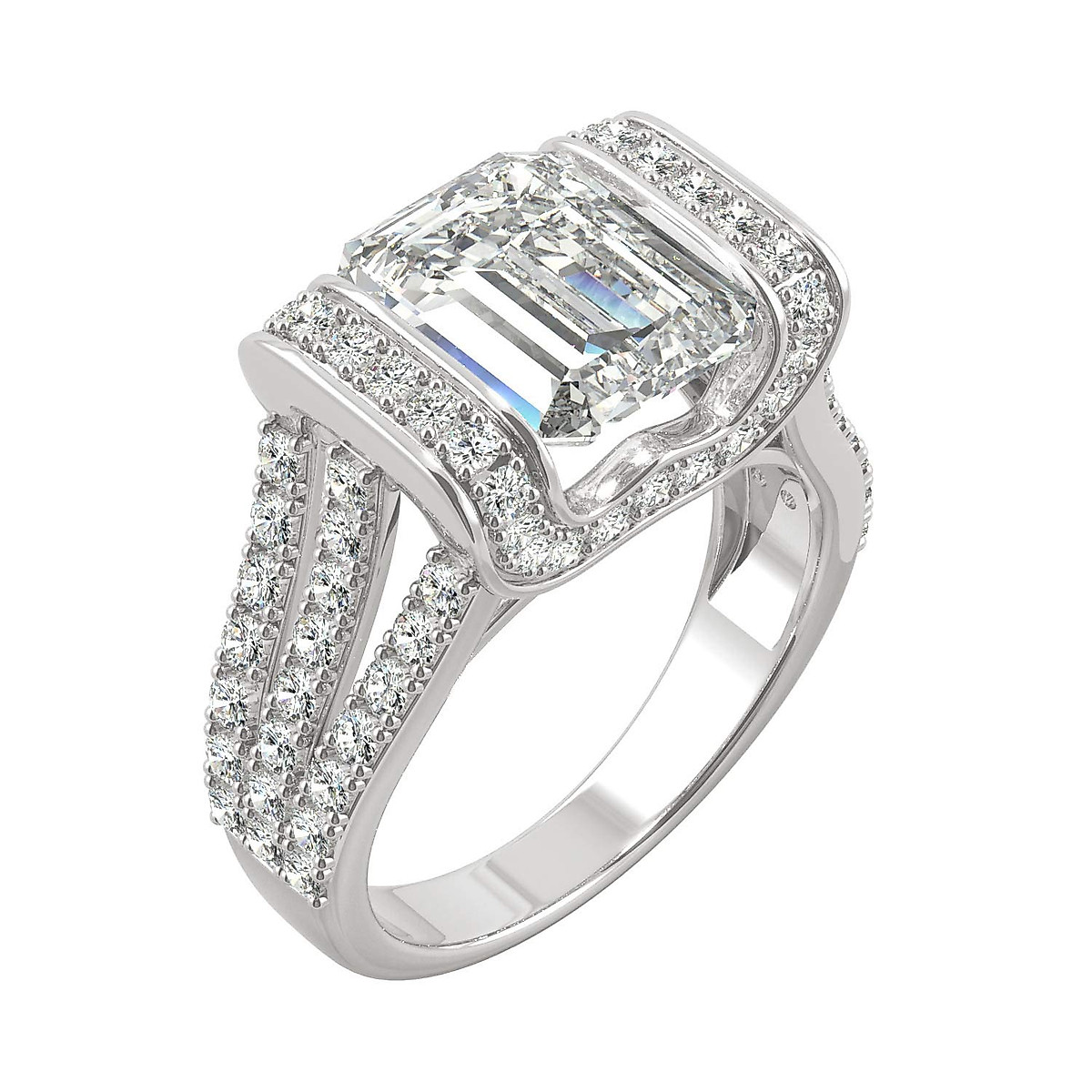 Charles & Colvard Created Moissanite 10x8mm Emerald Cut Fashion Ring for Women | 4.5 cttw DEW | Lab Grown | Solid 14K White Gold with Rhodium | Size 7