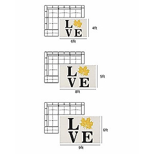 Outdoor Area Rug for Patio,Thanksgiving Orange Fall Maple Leaf Plaid Camping Rugs Indoor Large Floor Mat 4x6ft,Farm Love Quote Line Outside Carpet for Deck RV Picnic Porch Backyard Bedroom