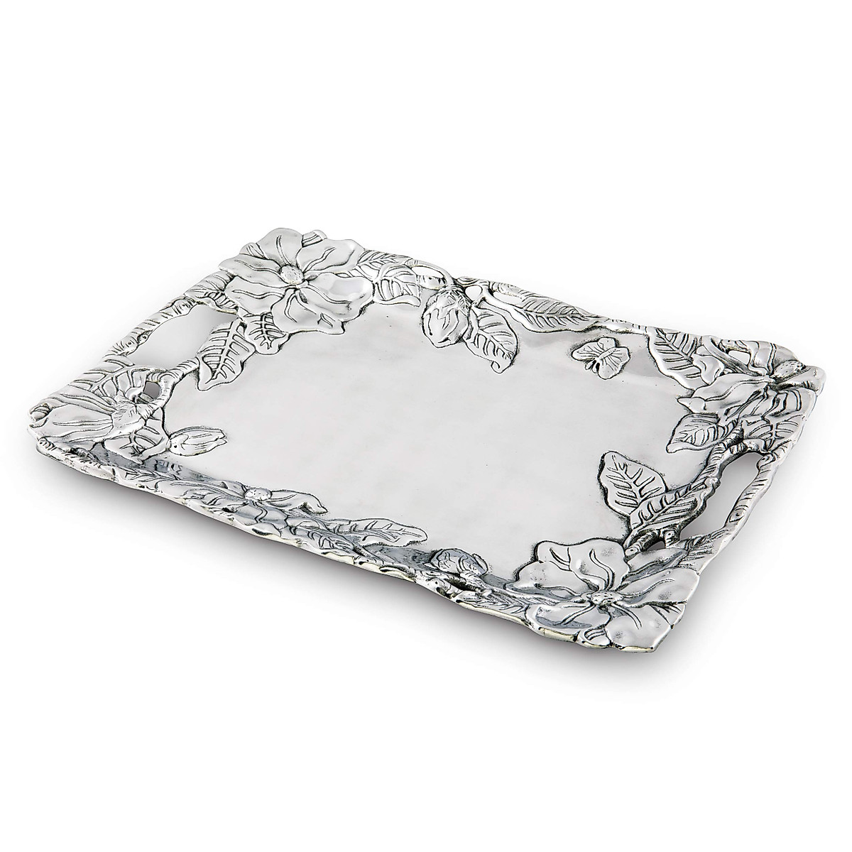 Arthur Court Designs Aluminum Magnolia Clutch Breakfast & Dinner Serving for Drinks Snack Fruits, Food Coffee Table Storage Tray for Home Decoration 18.5 inch x 13.75 inch
