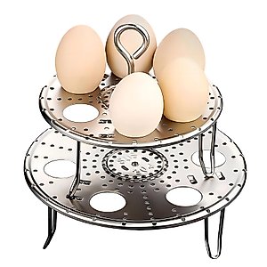 Egg Steam Rack Multipurpose Trivet for Instant Pot Accessories Fit 6,8 Qt Pressure Cooker, Stainless Steel Egg Cooker for Hard Boiled Eggs, Cook 14 Eggs, 2 Pack Stackable Steamer For Cooking Rack