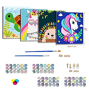 CarlonLin Framed 4 Pack Paint by Number for Kids, Paint by Numbers for Kids Ages 8-12, Paint by Numbers Kits Children Beginner, DIY Acrylic Oil Painting for Home Wall Decor (8x8inch)