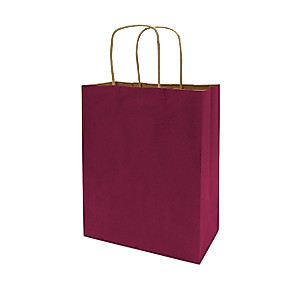Prime Line Packaging 8x4x10 100 Pack Small Pink Bags with Handles, Kraft Paper Gift Bags, Burgundy Shopping Bags for Small Business Thank You & Goody Bags Bulk