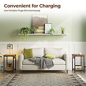 Rolanstar End Table Set of 2 with Charging Station, Small Side Table with USB Ports & Storage Shelf for Small Space, Living Room, Nightstand Bedside, 2-Tier Sofa Table for Bedroom
