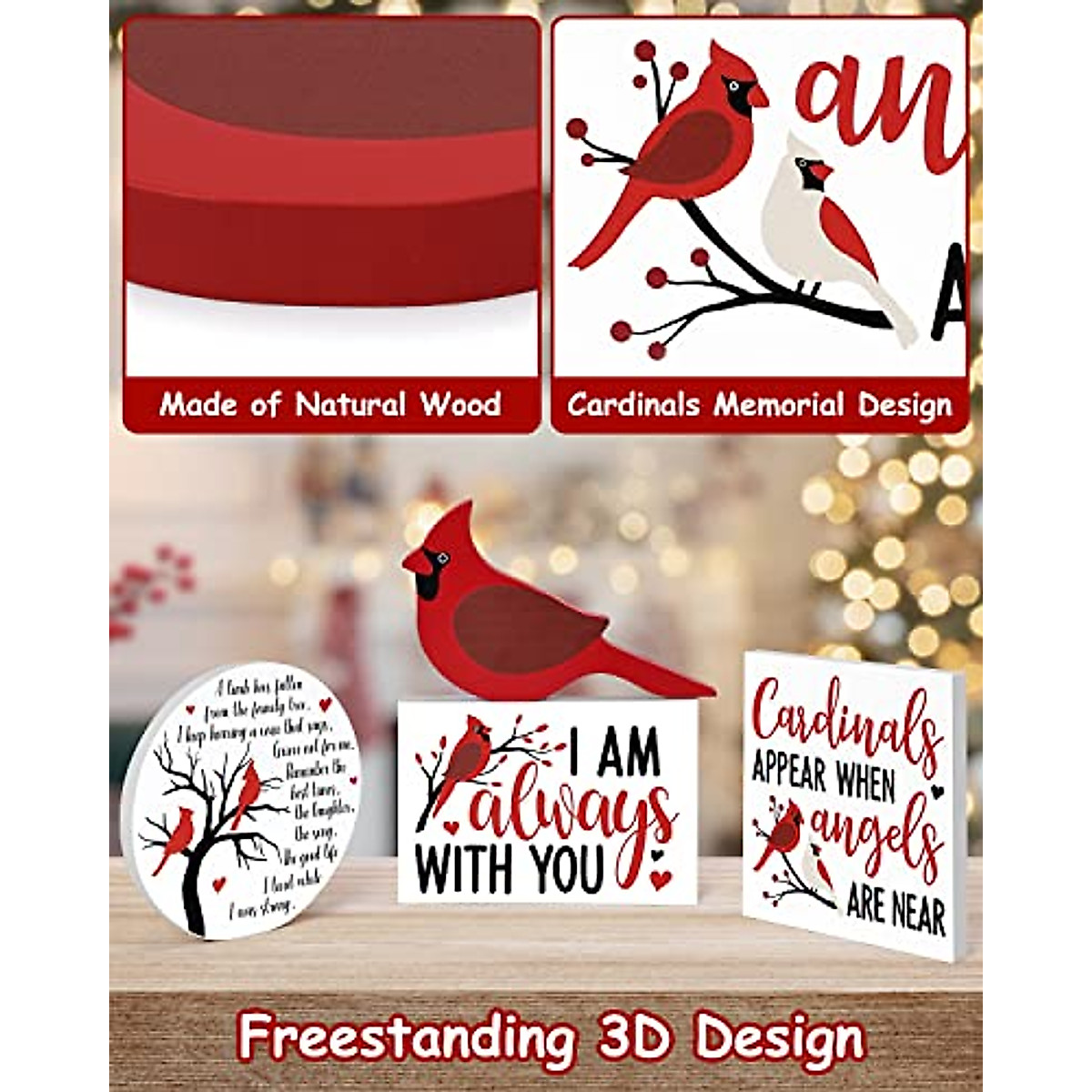 Cardinal Tiered Tray Decor Memorial Gifts Wooden Red Birds Cardinals Christmas Decorations Winter Farmhouse Sign Red Cardinals Appear When Angels Are Near Bird on Tree Cardinal Gift for Her Set of 4