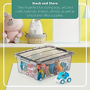 Tribello 12.5 Quart Storage Bins with Lids, Plastic Storage Containers with Latching Lids For Organizing - Tinted - (15.5’ x 12” x 6”) - Set of 2 - Made in EU