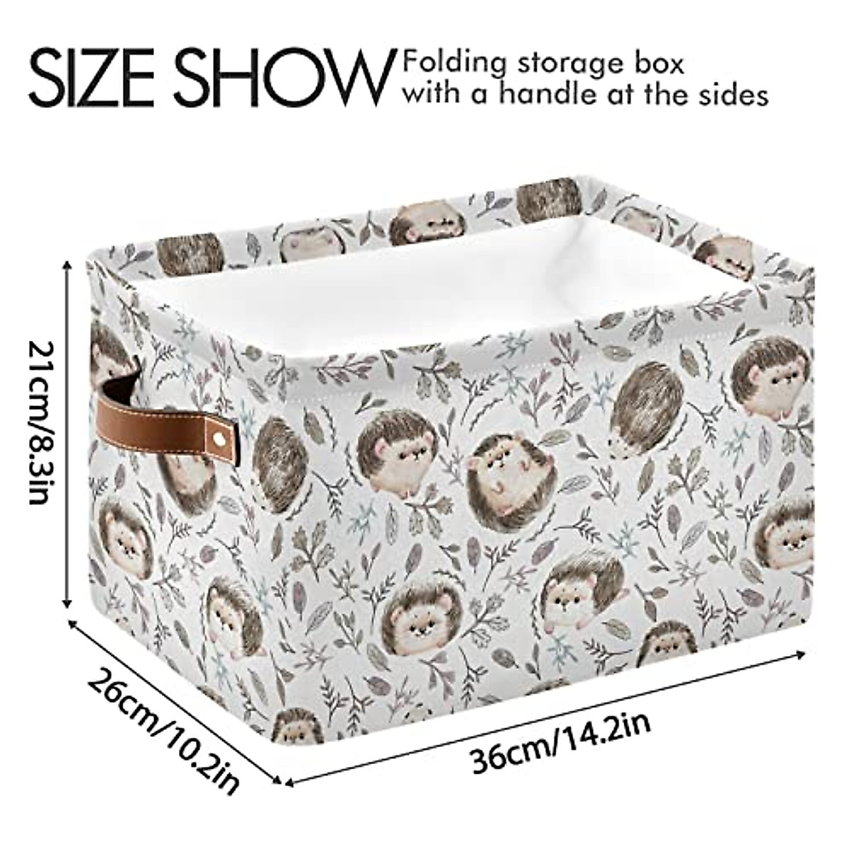 One BearCute Animal Baby Hedgehogs Forest Leaves Storage Basket Square Large Foldable Laundry Baskets Waterproof Inner Layer with Sturdy Handles for Kids Toy Nursery Blanket Clothes 1pack