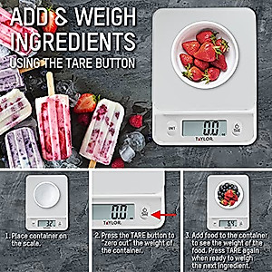 Taylor Glass Top Food Scale with Touch Control Buttons, 11 lb Capacity, Silver