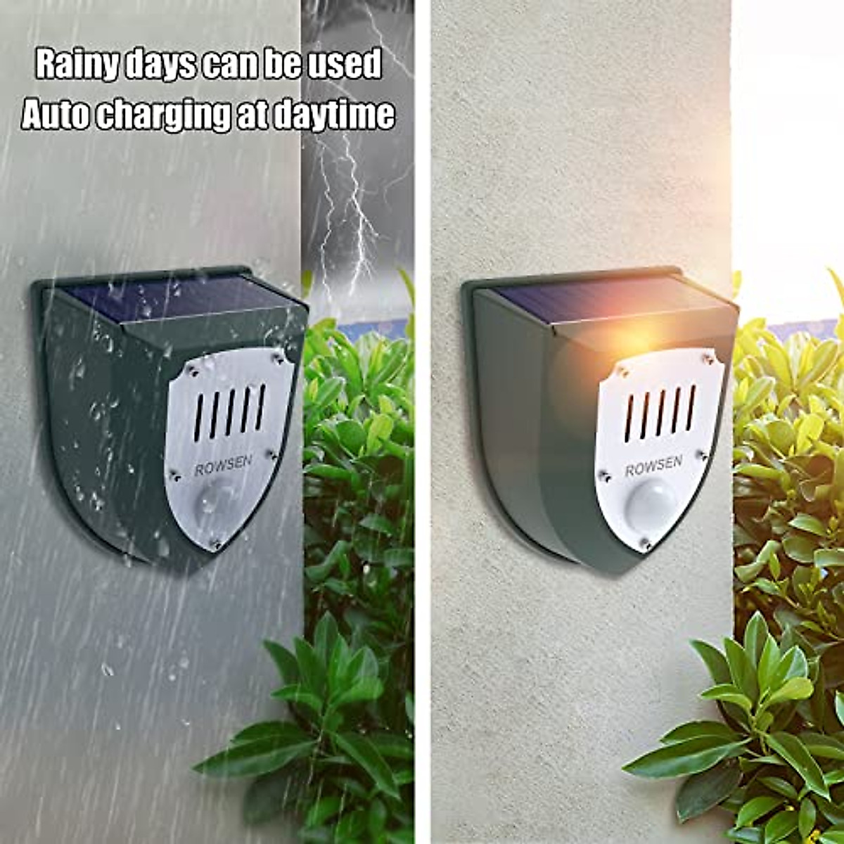 Solar Sound Alarm Motion Detector Warning Alarm Outdoor 129db Sound Security Flashing Light IP65 Waterproof All Day and Night Mode for Home Villa Yard Farm Storage Room