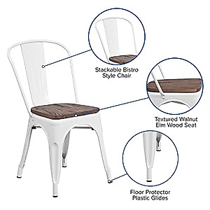 Flash Furniture Perry Metal Stackable Chair with Wood Seat, 1 Pack, White