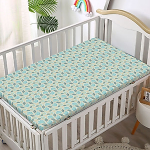 Pastel Themed Fitted Crib Sheet,Standard Crib Mattress Fitted Sheet Ultra Soft Material-Baby Sheet for Boys Girls,28“ x52“,Pale Tan Blue Grey