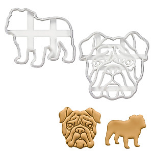 Set of 2 English Bulldog cookie cutters (Designs: English Bulldog Silhouette and English Bulldog Face), 2 pieces - Bakerlogy