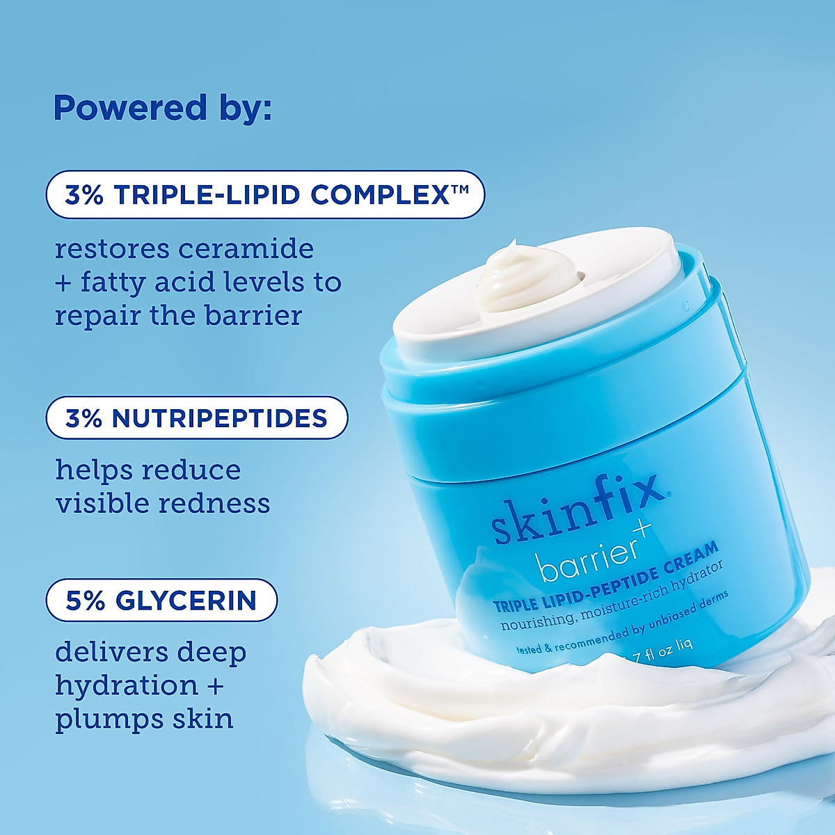 Skinfix Barrier+ Triple Lipid-Peptide Cream: Enriched with Lipids, Peptides, Hyaluronic Acid, and Shea Butter for Brightening, Firming, and Plumping, 1.7 oz