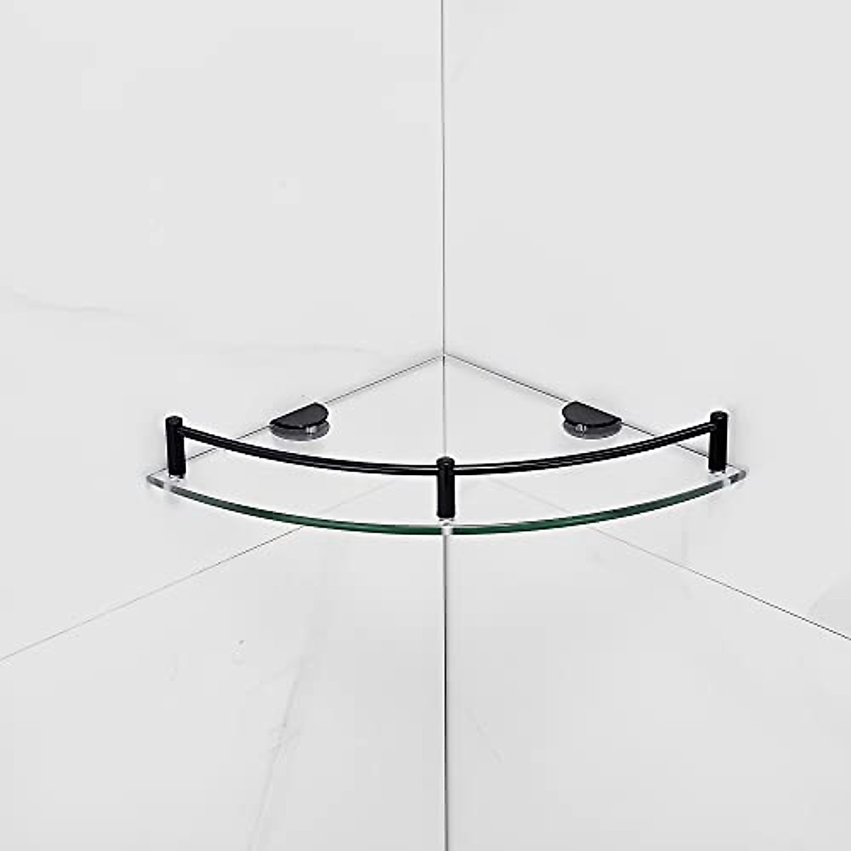 Paradmas Glass Corner Shelf 2 Pack - Floating Bathroom Shelves Tempered Glass Shelf with Rails SUS 304 Stainless Steel Wall Mounted Shower Organizer, 24cmx24cm 6mm, Black