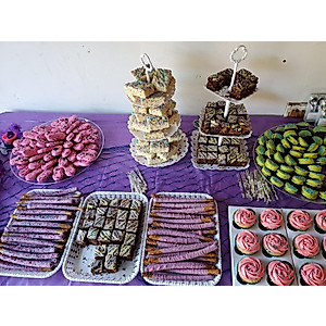 FEOOWV 2pcs 3 Tier Round &3pcs Rectangle Serving Trays, Plastic Party Cake Stand and Cupcake Holder Fruits Dessert Display Plate Table Decoration for Wedding Birthday Party Celebration(Set of 5pcs)