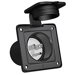 SUASLART 15 Amp 125 V Power Inlet Socket, NEMA 5-15 RV Shore Power Inlet Plug,Flanged Inlet with Waterproof Cover, 2 Pole 3-Wire AC Port Plug,Generator Male Receptacle