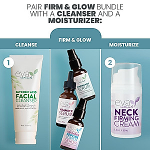 Natural Firm & Glow Skincare Set of 3 Serums – Skin Care Products With 20% Vitamin C Serum, Peptide Complex Serum, Niacinamide Vitamin B3 Serum - Peptides Serum for Face - Face Serum by Eva Naturals