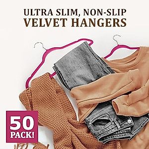 Premium Velvet Hangers 50 Pack, Heavy Duty Study Pitaya Hangers for Coats, Pants & Dress Clothes - Non Slip Clothes Hanger Set - Space Saving Felt Hangers for Clothing
