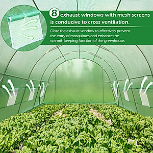 EROMMY 20' x 10' x 7' Greenhouse Large Gardening Plant Hot House Portable Walking in Tunnel Tent, Green House for Outside Winter Heavy-Duty with Reinforced Frame & 8 Screen Windows, Green