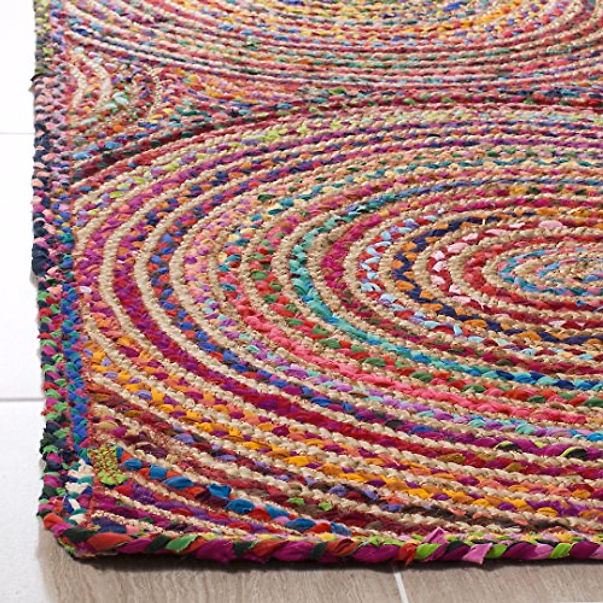 SAFAVIEH Cape Cod Collection Runner Rug - 2'3" x 8', Red & Multi, Handmade Boho Braided Circles Jute & Cotton, Ideal for High Traffic Areas in Living Room, Bedroom (CAP203A)