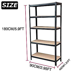 Autofather 5-Tier Shelving Unit 70" x 35" x 16" Shelving for Garages and Sheds Boltless Design with MDF Boards Heavy Duty 386LB Capacity Per Shelf Metal Shelving Units for Storage, Black