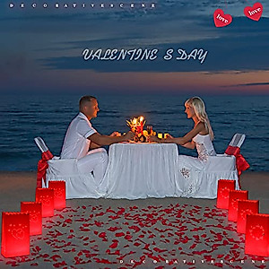 12 Pieces Luminary Paper Bags with 12 Pcs LED Flameless Candle Red Hearth Luminaries Paper Bags Flame Resistant Candle Bag for Valentine's Day Wedding Outdoor Party Home Decoration