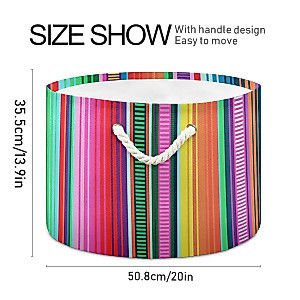 xigua Large Storage Basket Cotton Rope Basket Mexican Serape Blanket Stripes Baby Laundry Basket for Blankets Toys Storage Basket Laundry Hamper