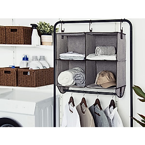 StorageWorks Hanging Closet Organizer with Garment Rod, 4 Section Closet Hanging Shelves, Fabric, Mixing Brown and Gray, 24 ½”W x 12 ¼”D x 28”H