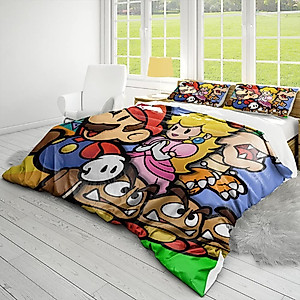 NICHIYOBI Redcap Beard Plumber Bros Game Movie Duvet Cover Set 3D Bedding Comforter Cover 3 Pcs (1 Duvet Cover+2 Pillowcases) Bedding Set (07,Queen-90x90in+20x30in*2)