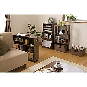 IRIS USA 3 Tier Height Adjustable Wooden Bookshelf, Simple Wide Bookcase, Natural Shelving, Dark Oak