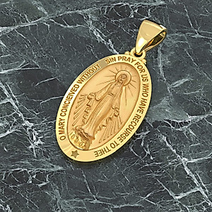 US Jewels Ladies 26mm 14K Yellow Gold Virgin Mary Hollow Oval Polished Pendant