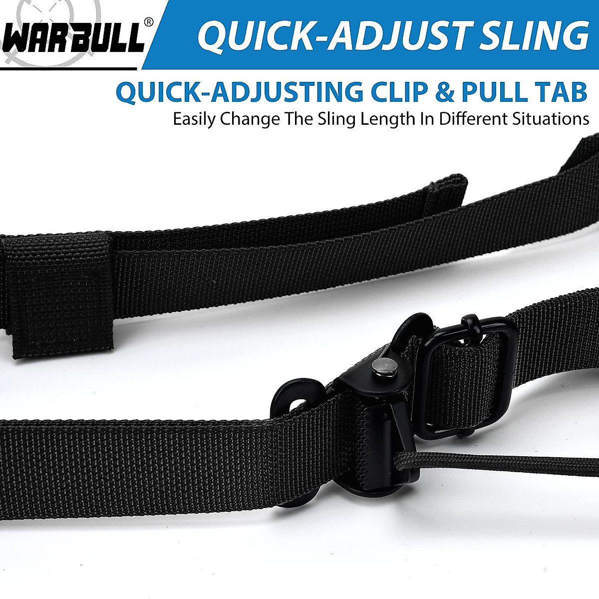 WarBull 2 Point Rifle Sling, Quick Adjust Gun Sling with HK Hook, Soft Shoulder Pad Tactical Sling for Rifle Shotgun and Crossbow, Gun Sling for Hunting and Outdoor Sports with Keychain Gift (Black)