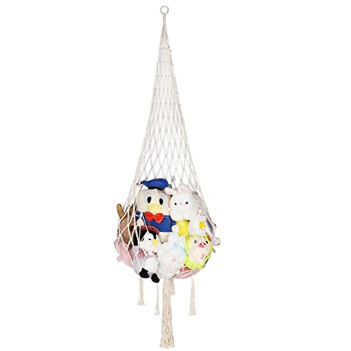 Hircviy Stuffed Animal Net or Hammock Handmade Large Macrame Toy Display Hammock Organizer for Corners, Walls and Ceiling Hanging Plushie Net Toys Holder for Kids Room Boho Storage