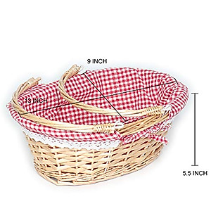 MEIEM Wicker Basket Gift Baskets Empty Oval Willow Woven Picnic Basket Cheap Easter Candy Basket Storage Wine Basket with Handle Egg Gathering Wedding Basket（Pink）