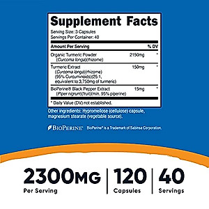Nutricost Turmeric Curcumin with BioPerine and 95% Curcuminoids, 2300mg, 120 Capsules, Veggie Capsules, 767mg Per Cap, 40 Servings, Gluten Free, Non-GMO