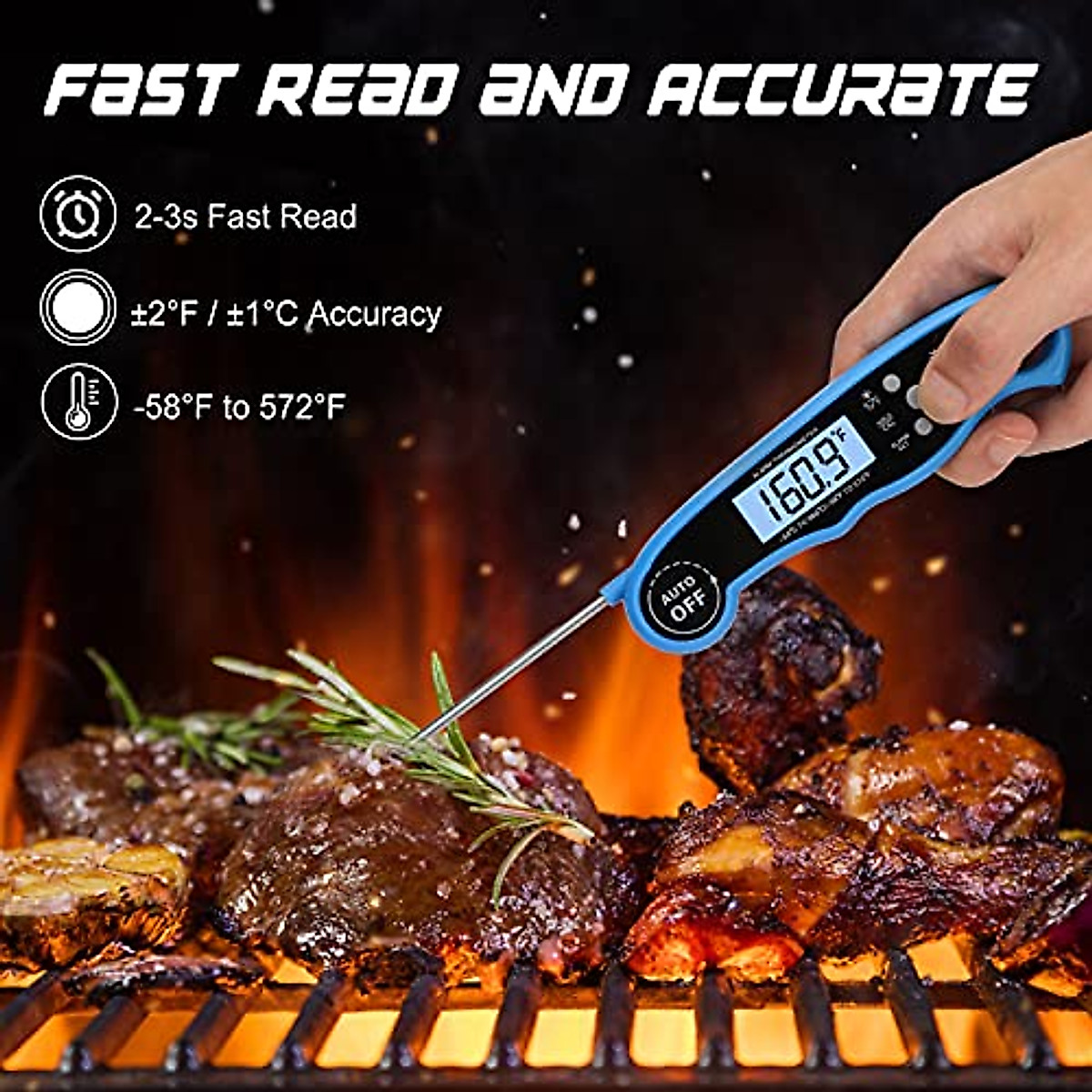 Digital Meat Thermometer for Cooking - Comluck CA002 Instant Read Meat Thermometer for Grilling and Smoking 2-in-1 Dual Probe Oven Safe Food Thermometer with Alarm for Grill BBQ Steak Turkey