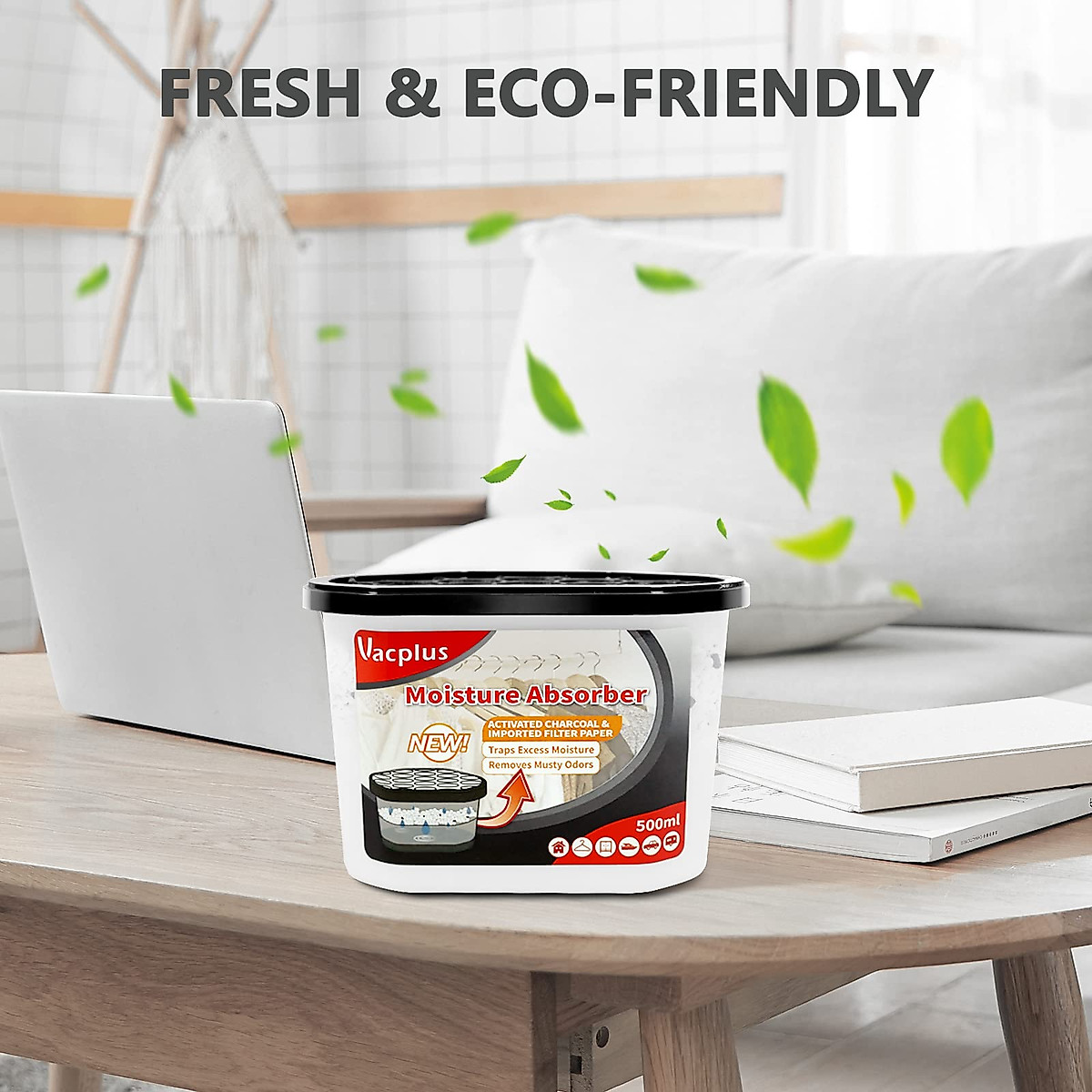 Vacplus Moisture Absorber with Activated Charcoal, 6-PACK Closet Dehumidifier Odor Eliminator Attracts Excess Moisture from Bathroom, Closet & Kitchen, Unscented Dehumidifier for Closet