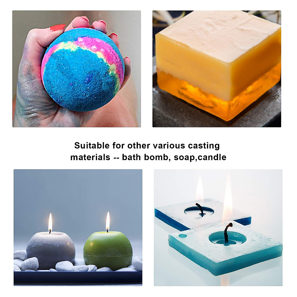 Silicone Resin Molds 5Pcs Resin Casting Molds Including Sphere, Cube, Pyramid, Square, Round with 1 Measuring Cup & 5 Plastic Transfer Pipettes for Resin Epoxy, Candle Wax, Soap, Bowl Mat etc