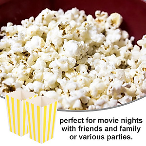 ABOOFAN 12pcs Paper Open-top Popcorn Box, Mini Movie Night Popcorn Boxes White and Yellow Stripes Popcorn Bags Snack Treat Bucket for Christmas Carnival Party